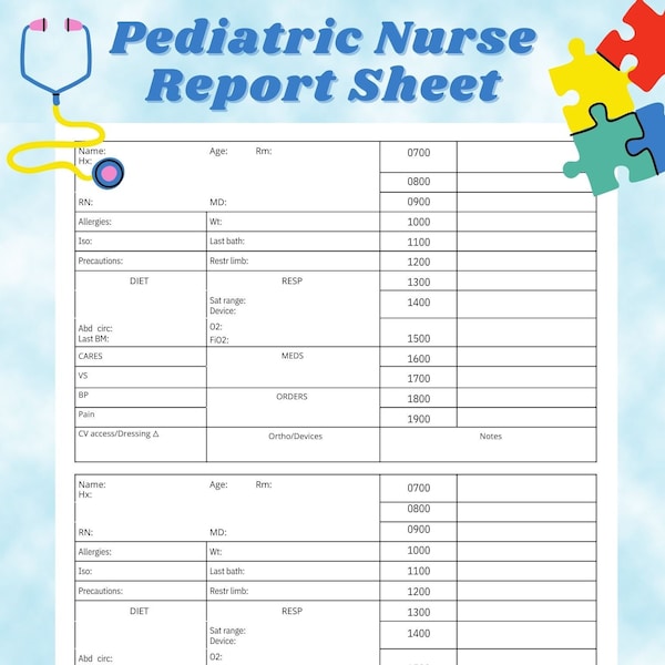 Pediatric Nurse Report Sheet - Etsy