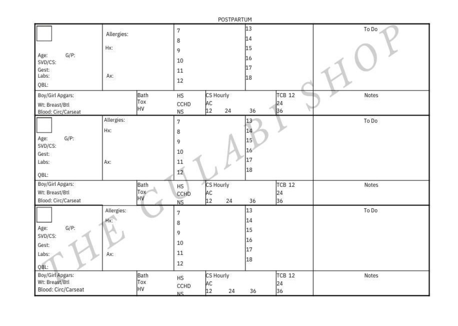 Mother Baby Unit Nurse Report Sheet Brain RN Labor & Delivery MBU ...