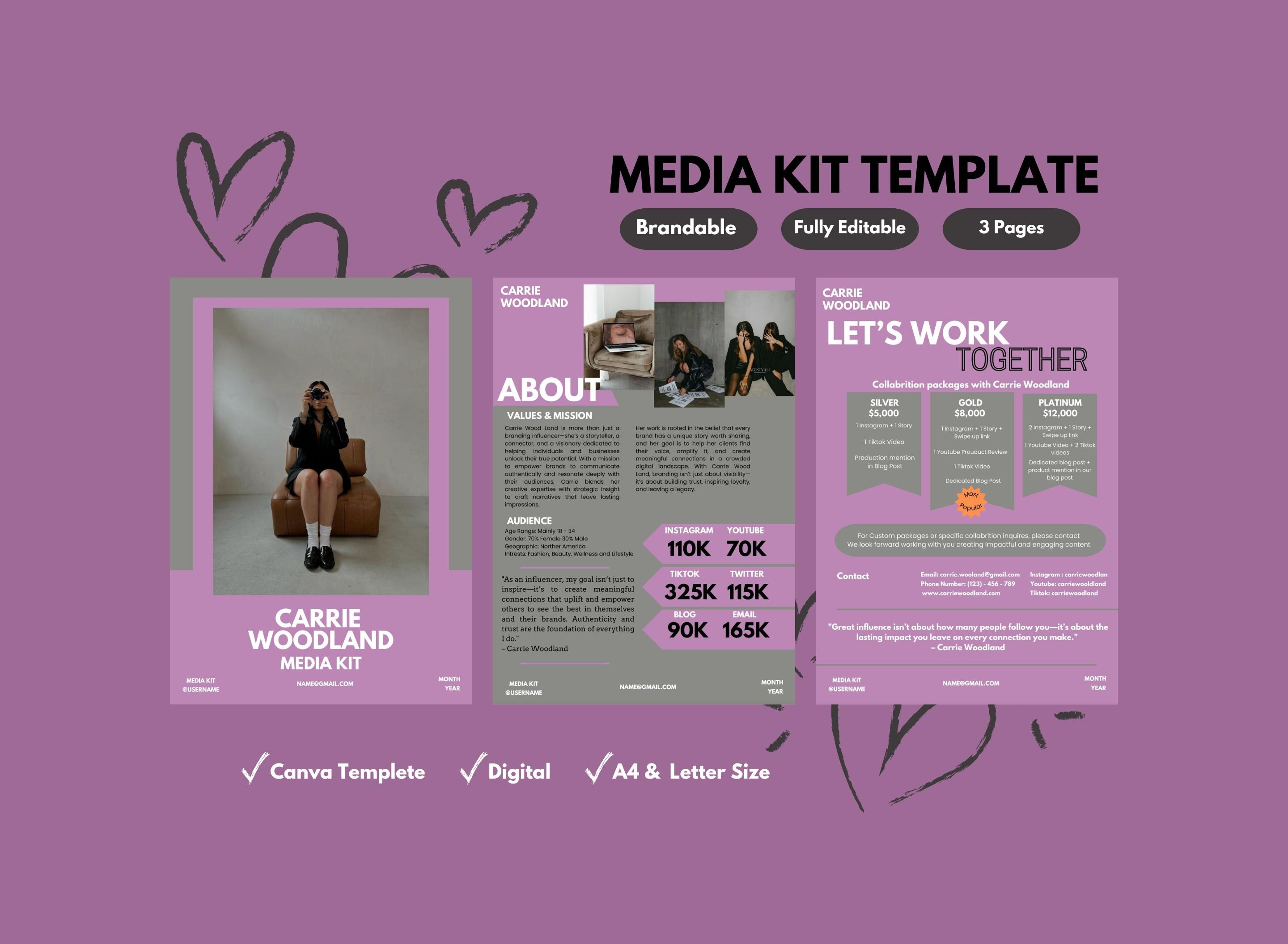 3 Influencer Media Kit Template Blogger Planner Instagram Influencer ...