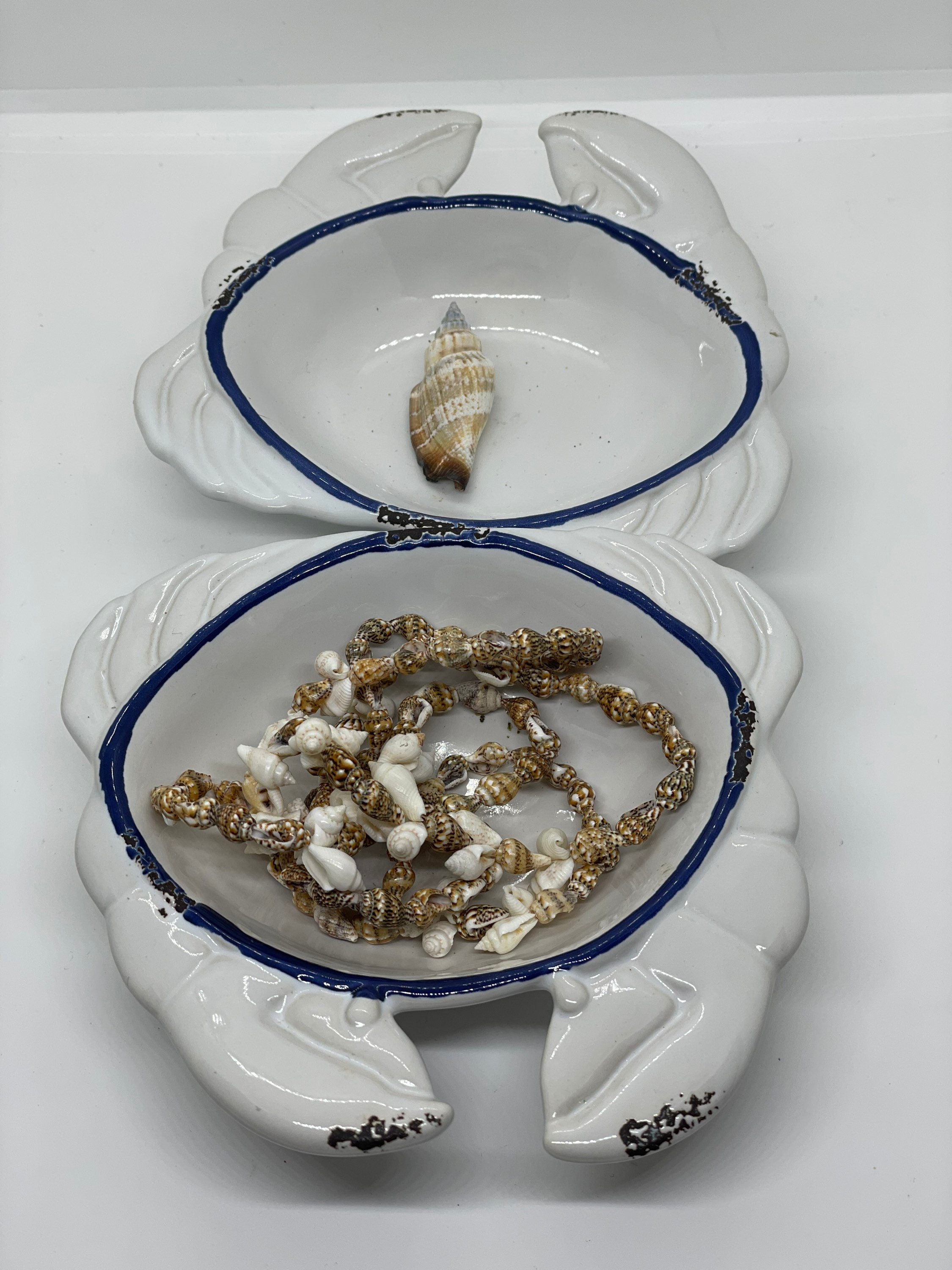 SET 2 White Crab Plates, Royal Blue and White Pottery Crab, Small Bowl ...