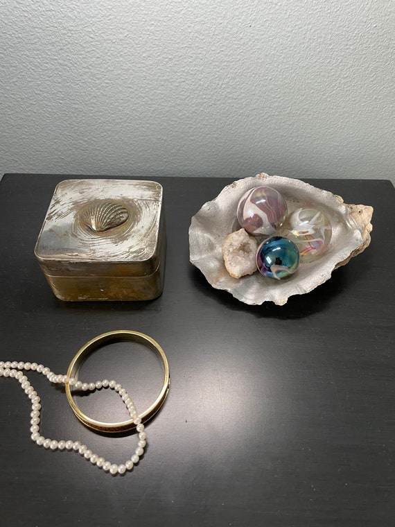 Vintage Silver Metal Shell Jewellery Box Storage & Organization Jewelry ...