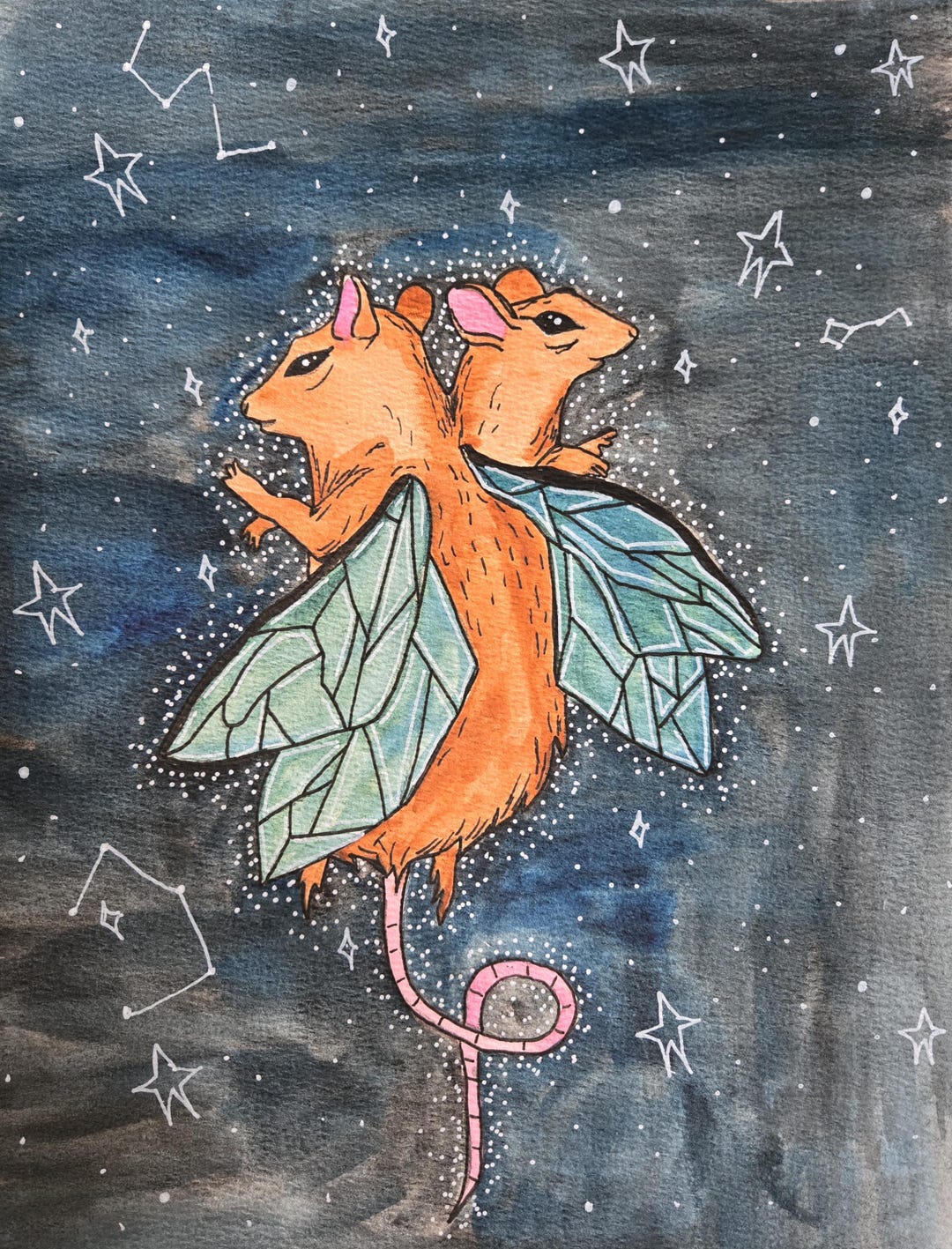 Two-headed Mouse Fairy, Watercolor - Etsy