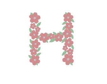 Machine Embroidery LETTER H Uppercase 9,6cm / 3.80 Tall Dainty Floral ...