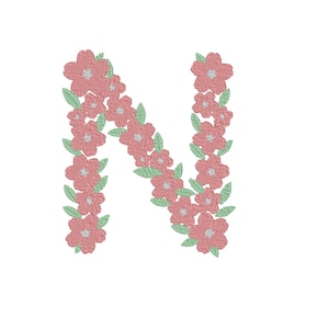 Floral Letter N Embroidery Design | Floral N Embroidery Design | Letter ...