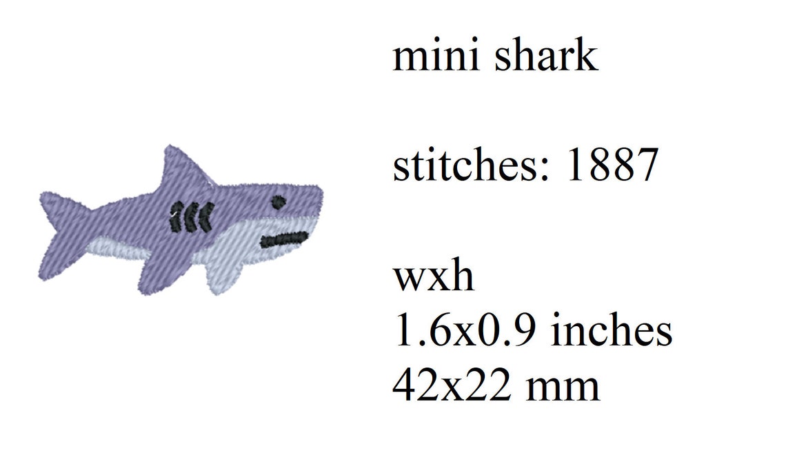 Shark Embroidery Design, Mini Shark Embroidery File, INSTANT DOWNLOAD ...