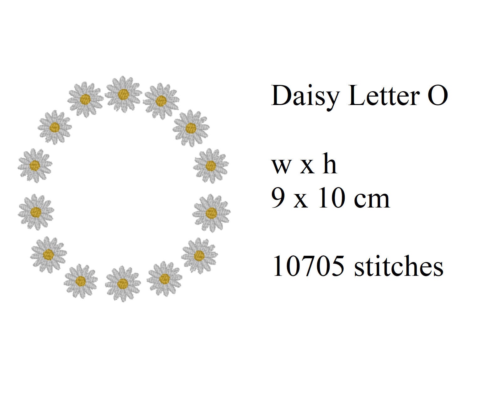 DAISY LETTER O Embroidery Design | Daisy Embroidery Design | Alphabet ...