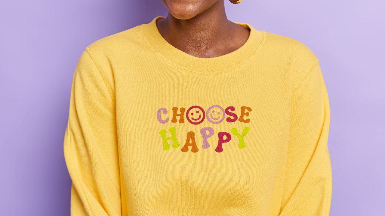 Choose Happy Embroidery Design, Choose Happy Smiley Embroidery Design ...