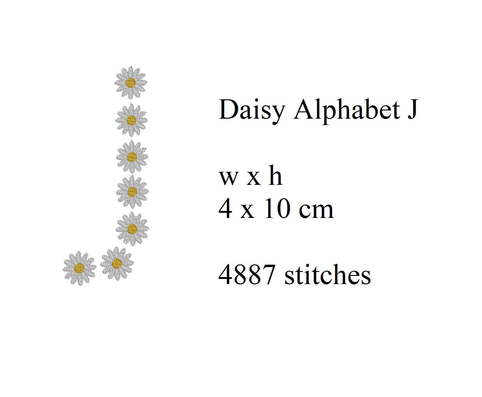 DAISY LETTER J Embroidery Design | Daisy Embroidery Design | Alphabet ...
