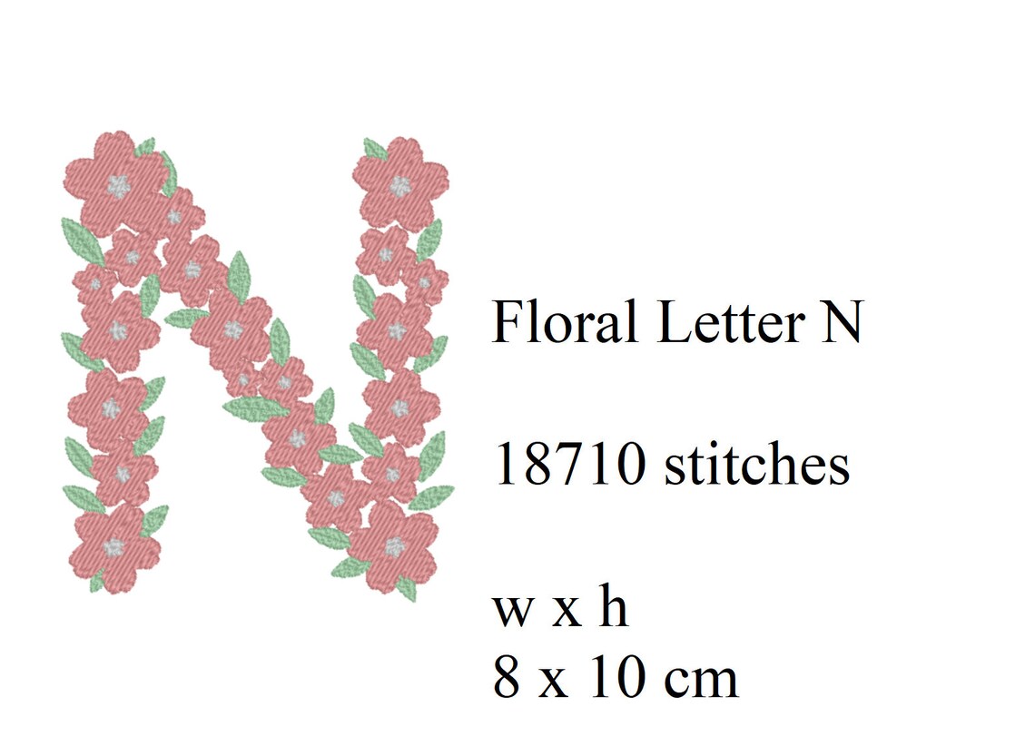 Floral Letter N Embroidery Design | Floral N Embroidery Design | Letter ...