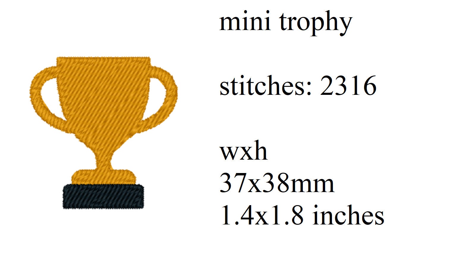 Trophy Embroidery Design, Mini Trophy Embroidery File, INSTANT DOWNLOAD ...