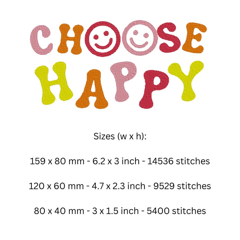 Choose Happy Embroidery Design, Choose Happy Smiley Embroidery Design ...