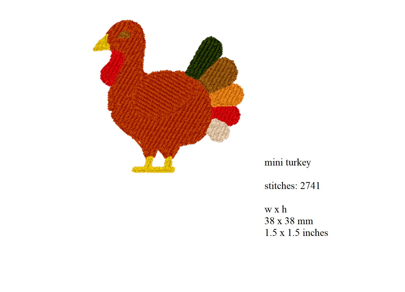 Turkey Embroidery Design | Turkey Embroidery File | Mini Thanksgiving ...