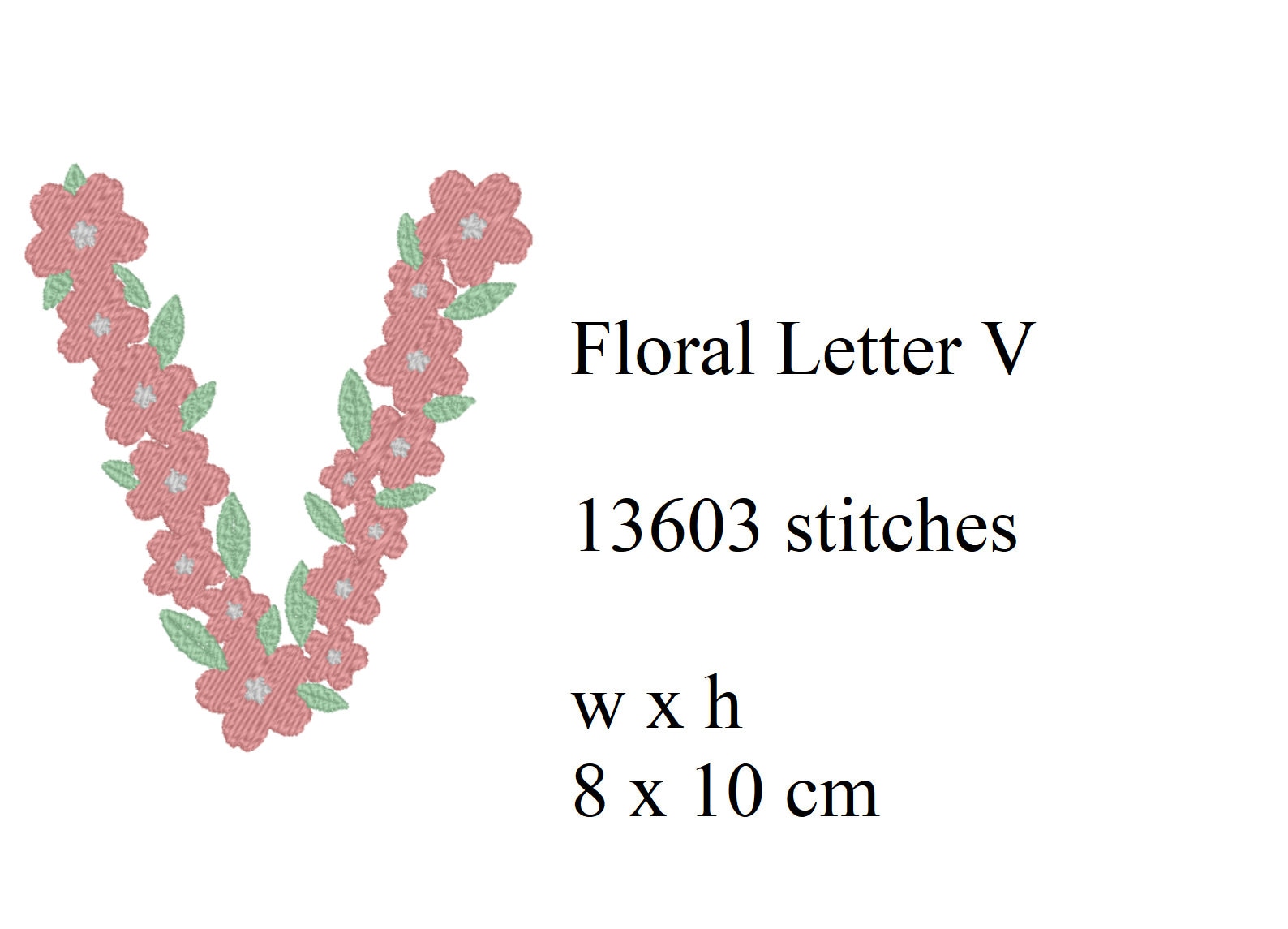 Floral Letter V Embroidery Design | Floral V Embroidery Design | Letter ...