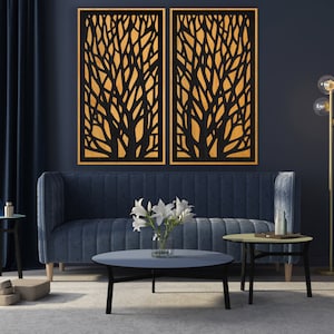 Geometric Tree Wood Wall Art Set, Tree Wood Wall Decor, Geometric Wood ...