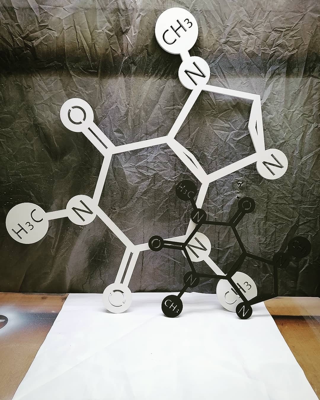 Wooden Coffee Sign, Caffeine Molecule Wall Art, Large Coffee Bar Sign ...