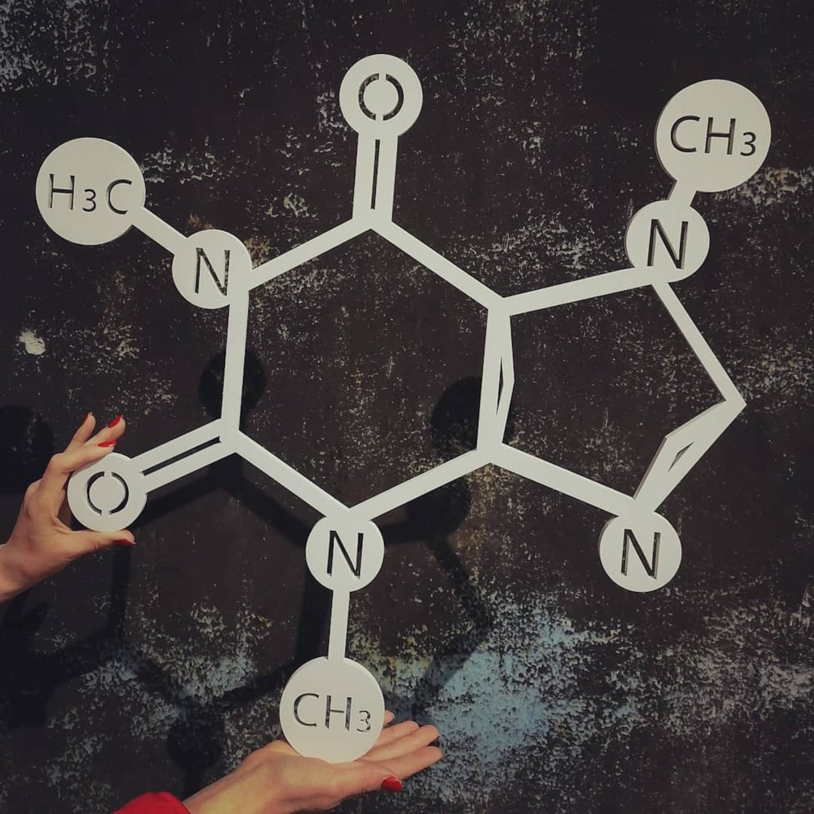Wooden Coffee Sign, Caffeine Molecule Wall Art, Large Coffee Bar Sign ...
