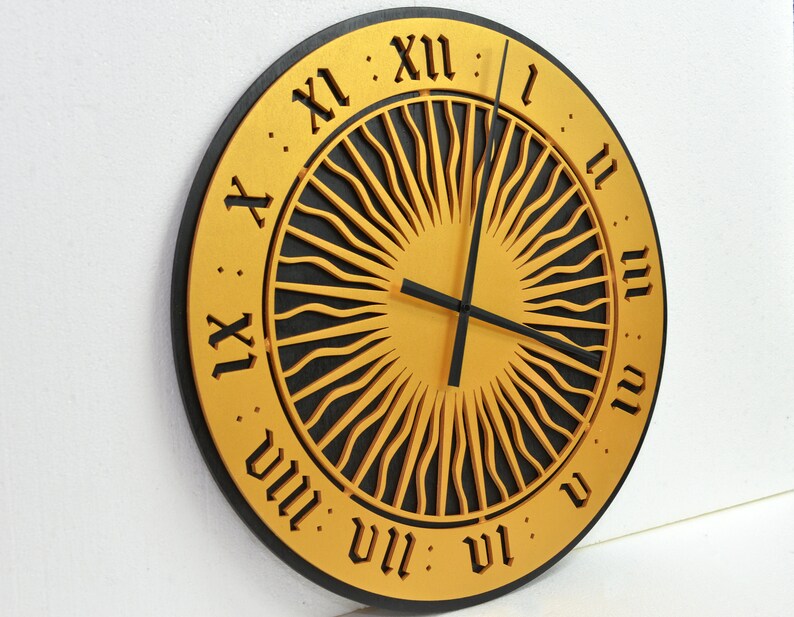 Wooden Sun Wall Clock, Wooden Wall Clock Sun Decor, Unique Large Wall ...