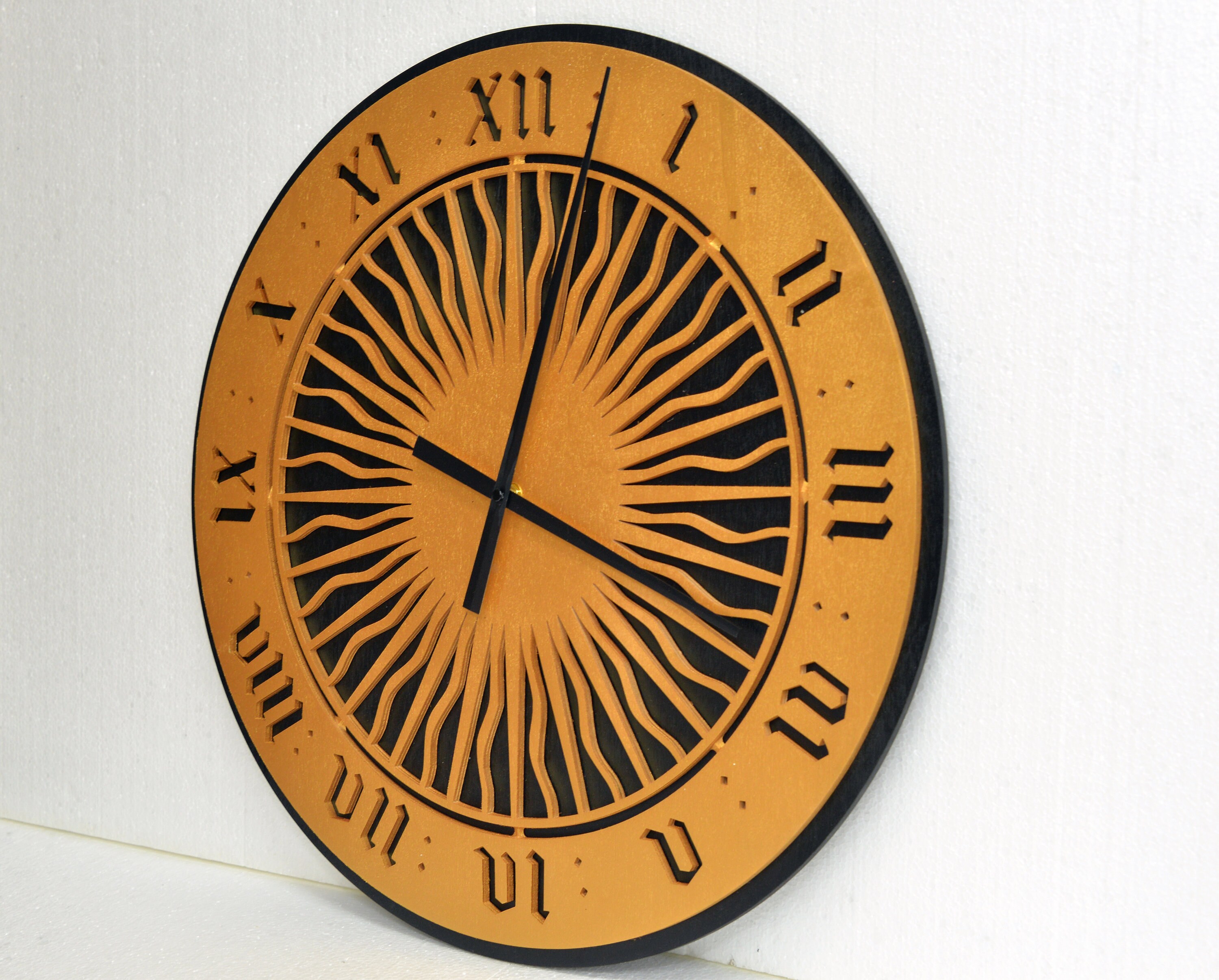 Wooden Sun Wall Clock, Wooden Wall Clock Sun Decor, Unique Large Wall ...