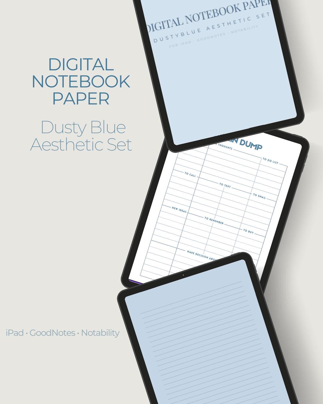Dusty Blue Digital Notebook Paper | iPad Notes for Goodnotes ...