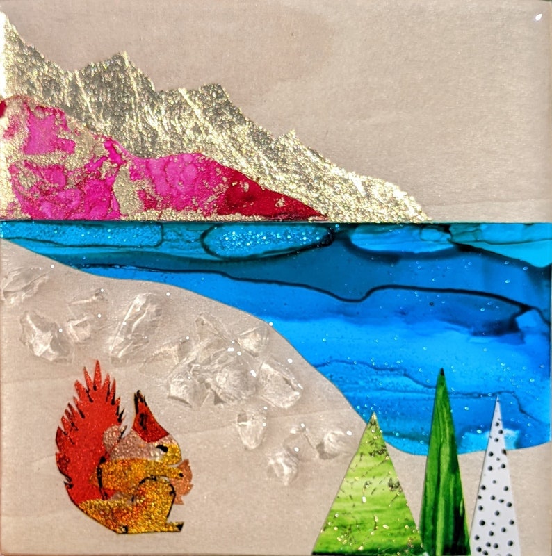 ORIGINAL Handmade Collage Art red Squirrel by the - Etsy