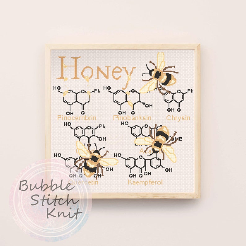Honey Chemical Structure Cross Stitch Pattern Bumblebee | Etsy