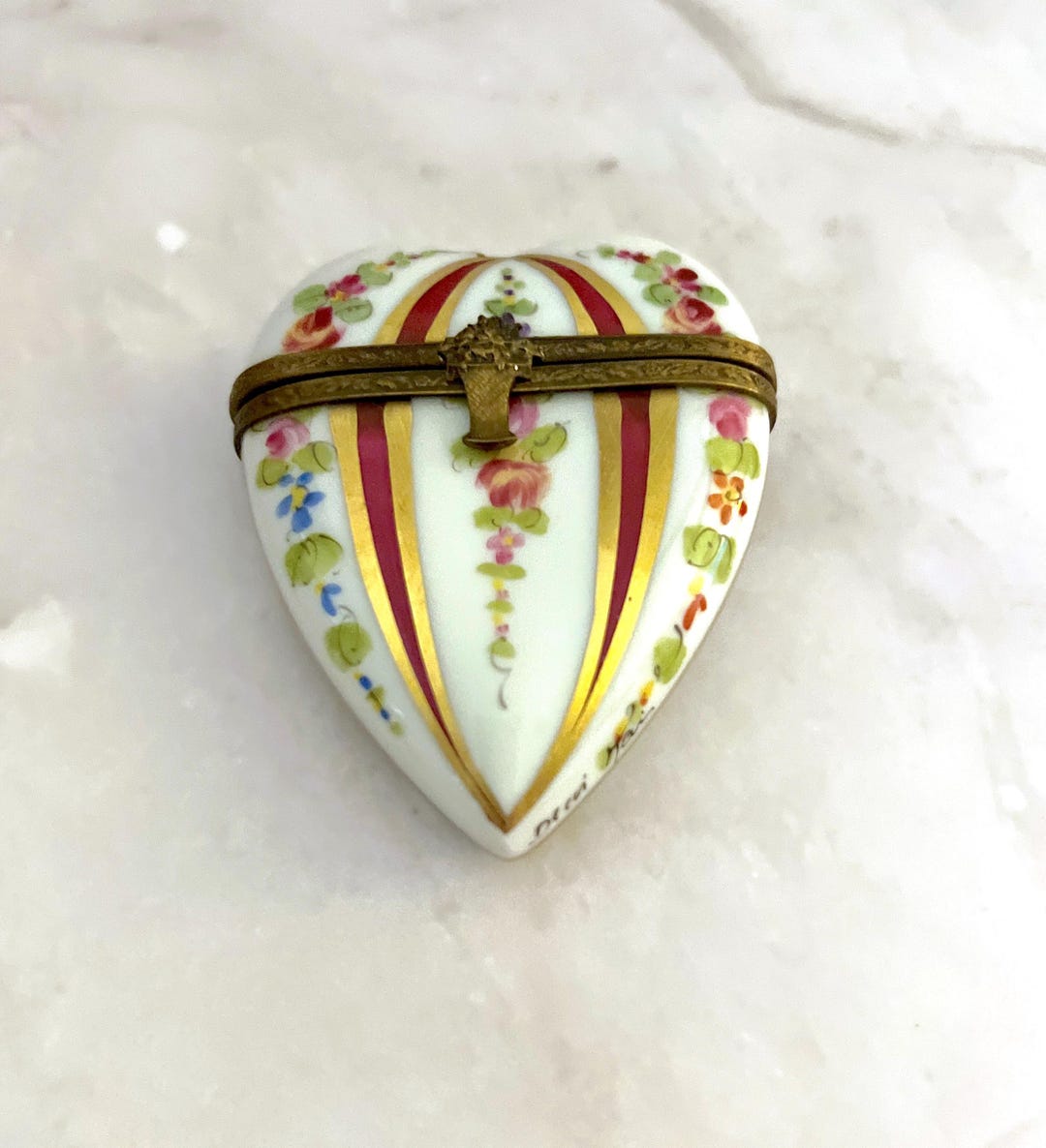 Authentic Limoges Heart Box Peint Main | Flower Basket Hinge France ...
