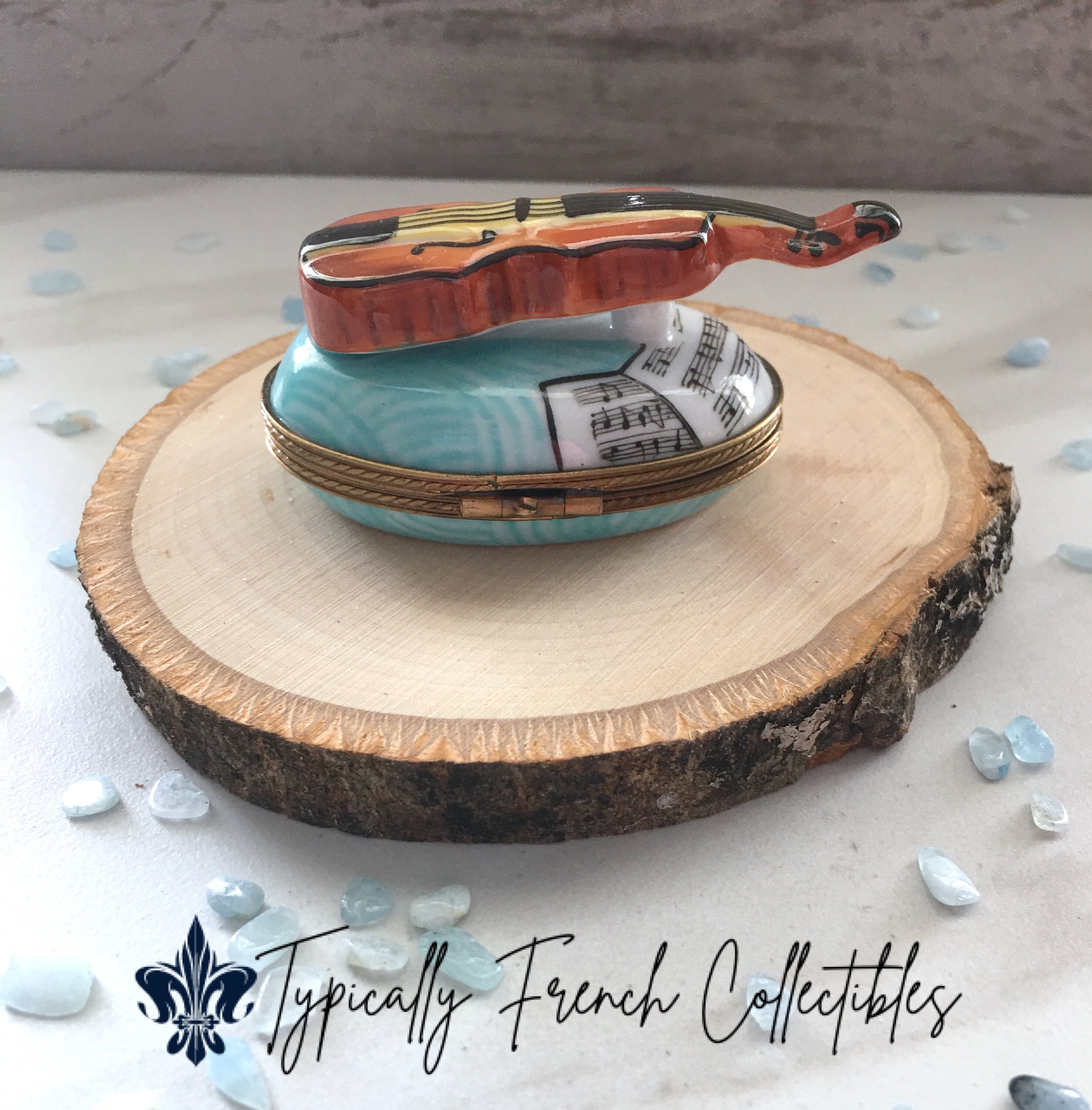 Violin Limoges Box. Music Trinket Box. Piano Sheet Music on Top of Blue ...