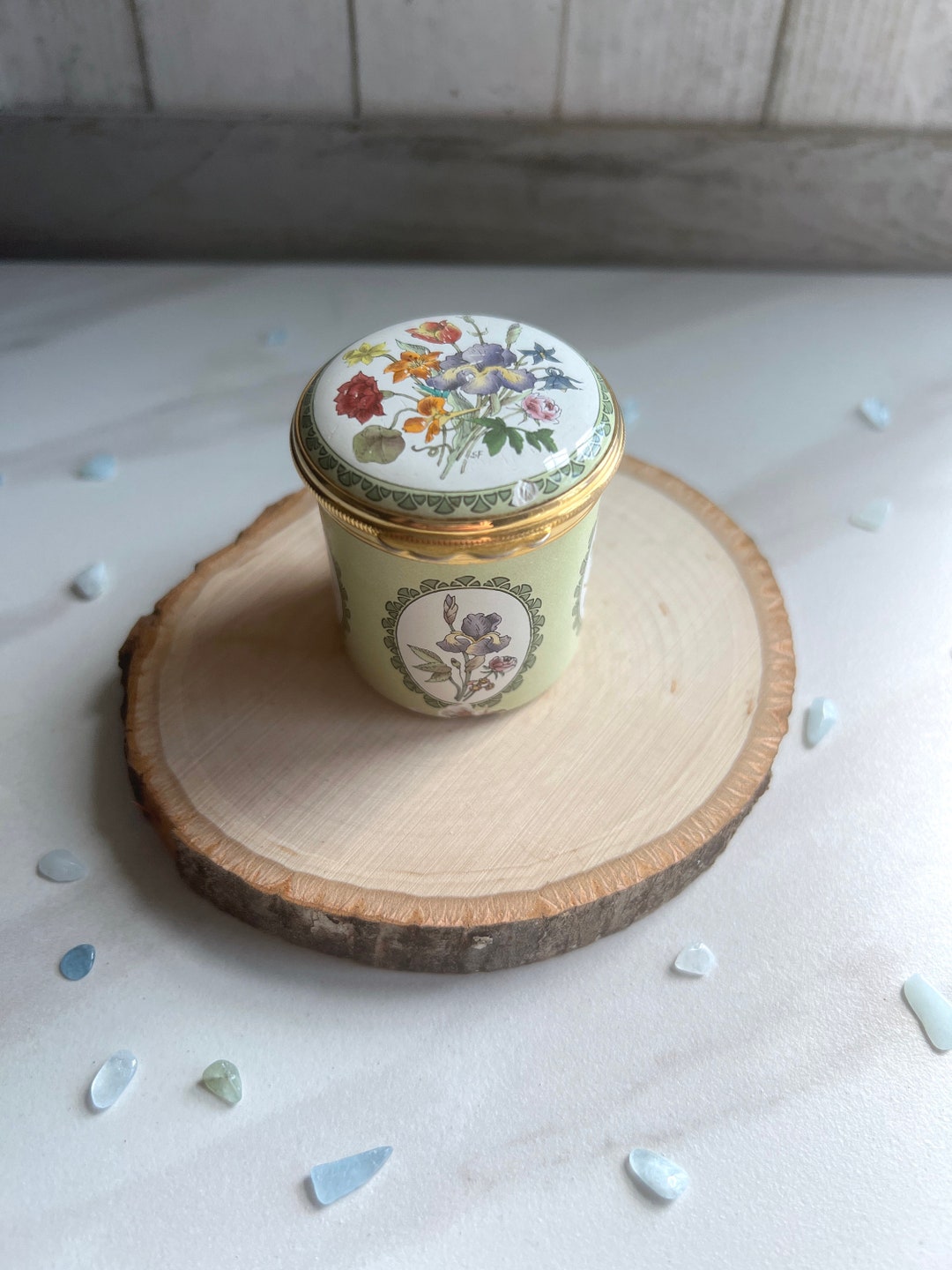 Floral Vintage Trinket Box. Flower Halcyon Days Enamel Box With ...