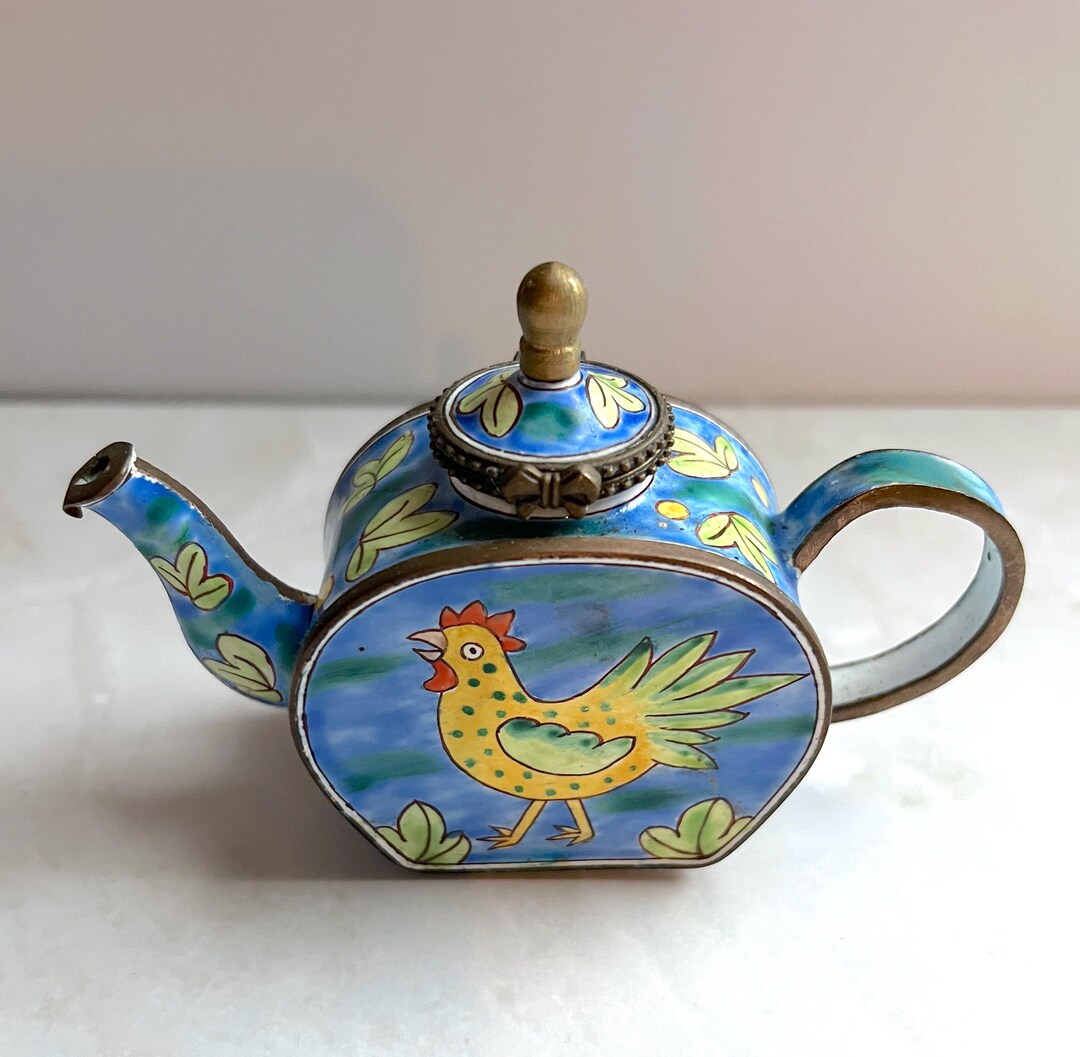 Kelvin Chen Miniature Enamel Teapot, Rooster Folk Art Collectible - Etsy