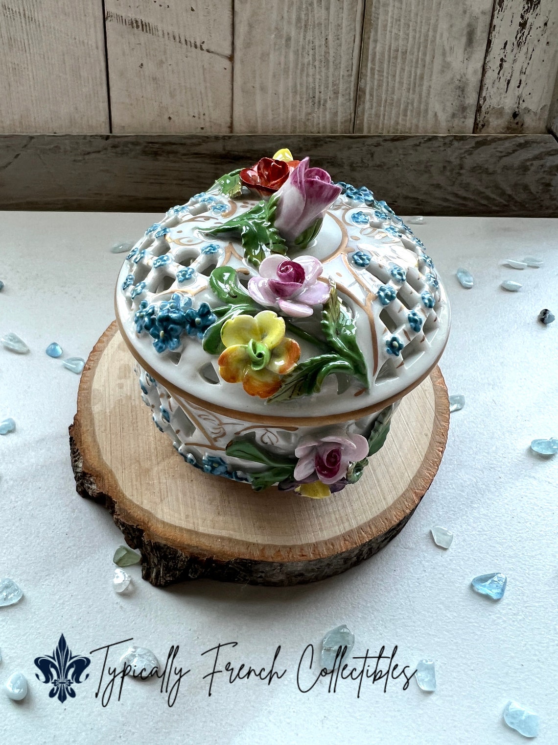 Floral Dresden Box. Vintage Floral Trinket Box. Pill Box Dresden Hand ...