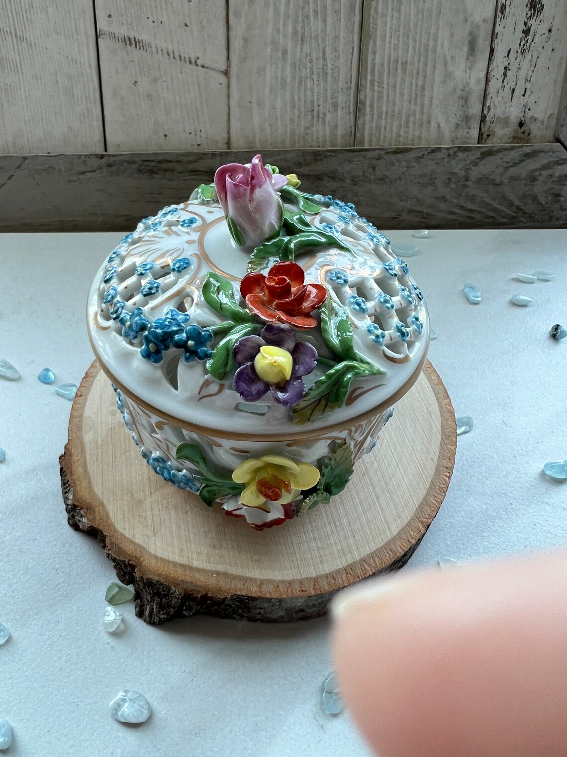 Floral Dresden Box. Vintage Floral Trinket Box. Pill Box Dresden Hand ...