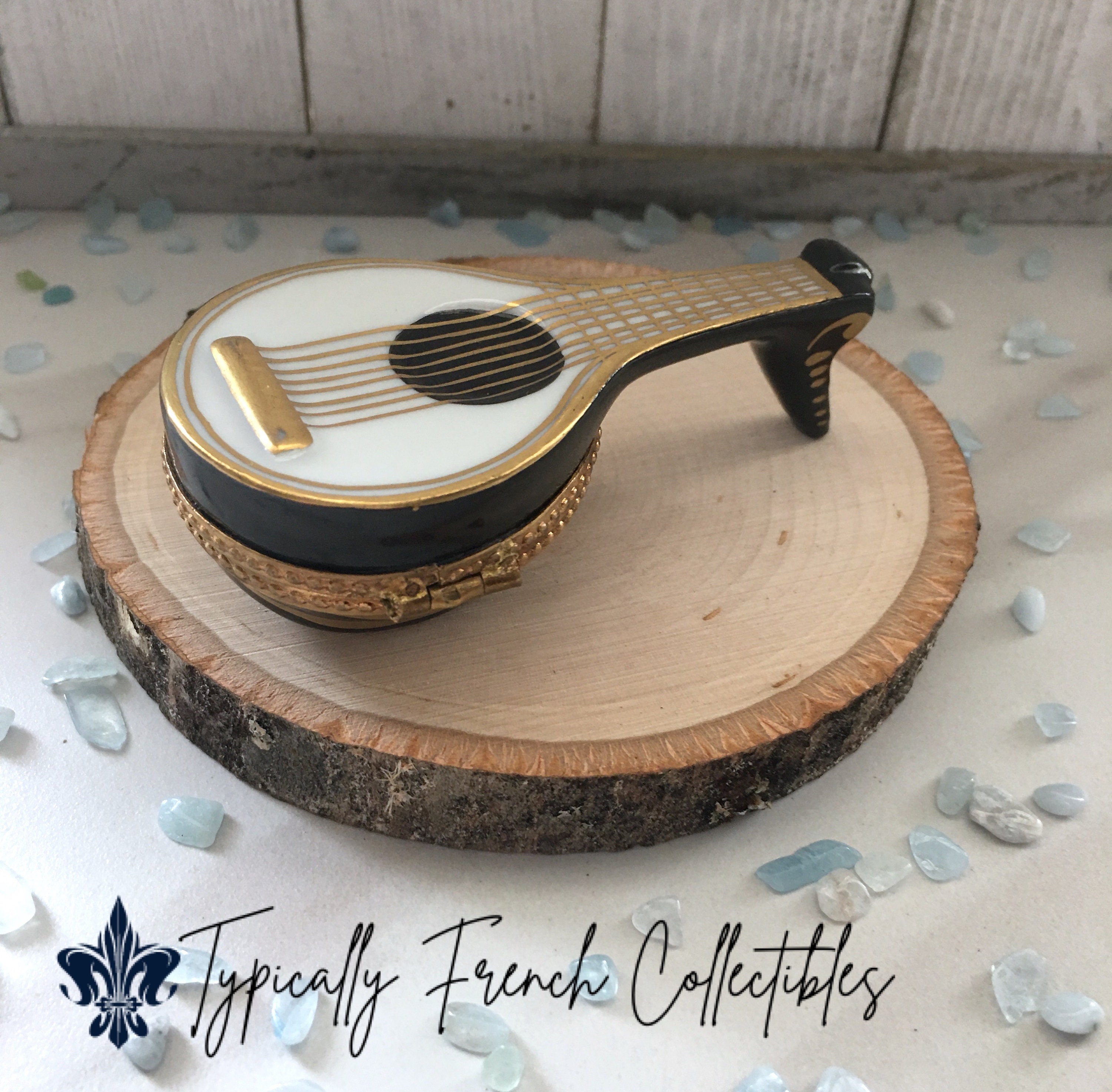Mandolin Limoges Box. Music Trinket Box. White Trinket Box Accented ...