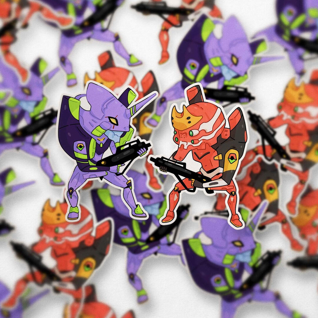 Evangelion Eva Unit 01 & 02 Sticker Pack (2 Waterproof Anime Stickers ...