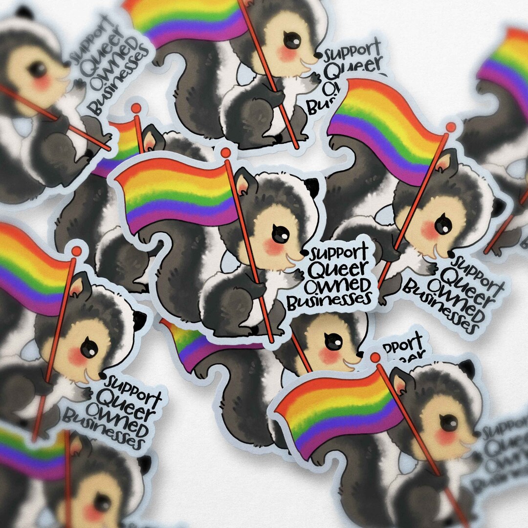 Cute Skunk Pride Flag Sticker Support Queer Owned Businesses LGBTQ ...