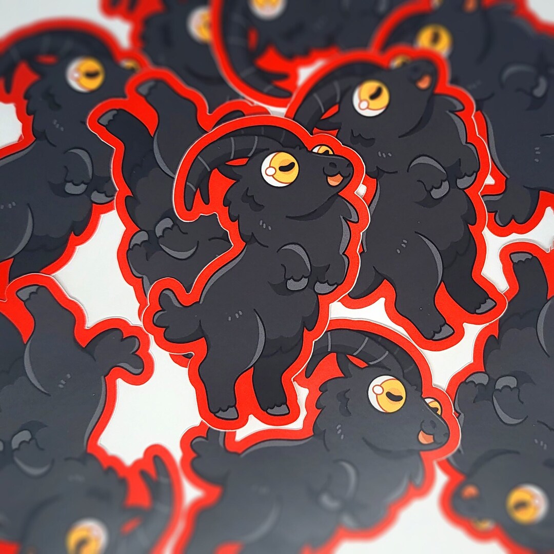 Cute Black Goat Sticker – Spooky Adorable Animal Stickers – Cartoon ...