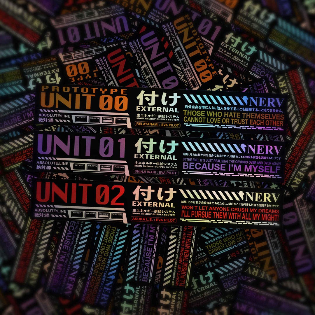 Evangelion Holographic Alert Screen Stickers - EVA Unit 00, 01, and 02 ...