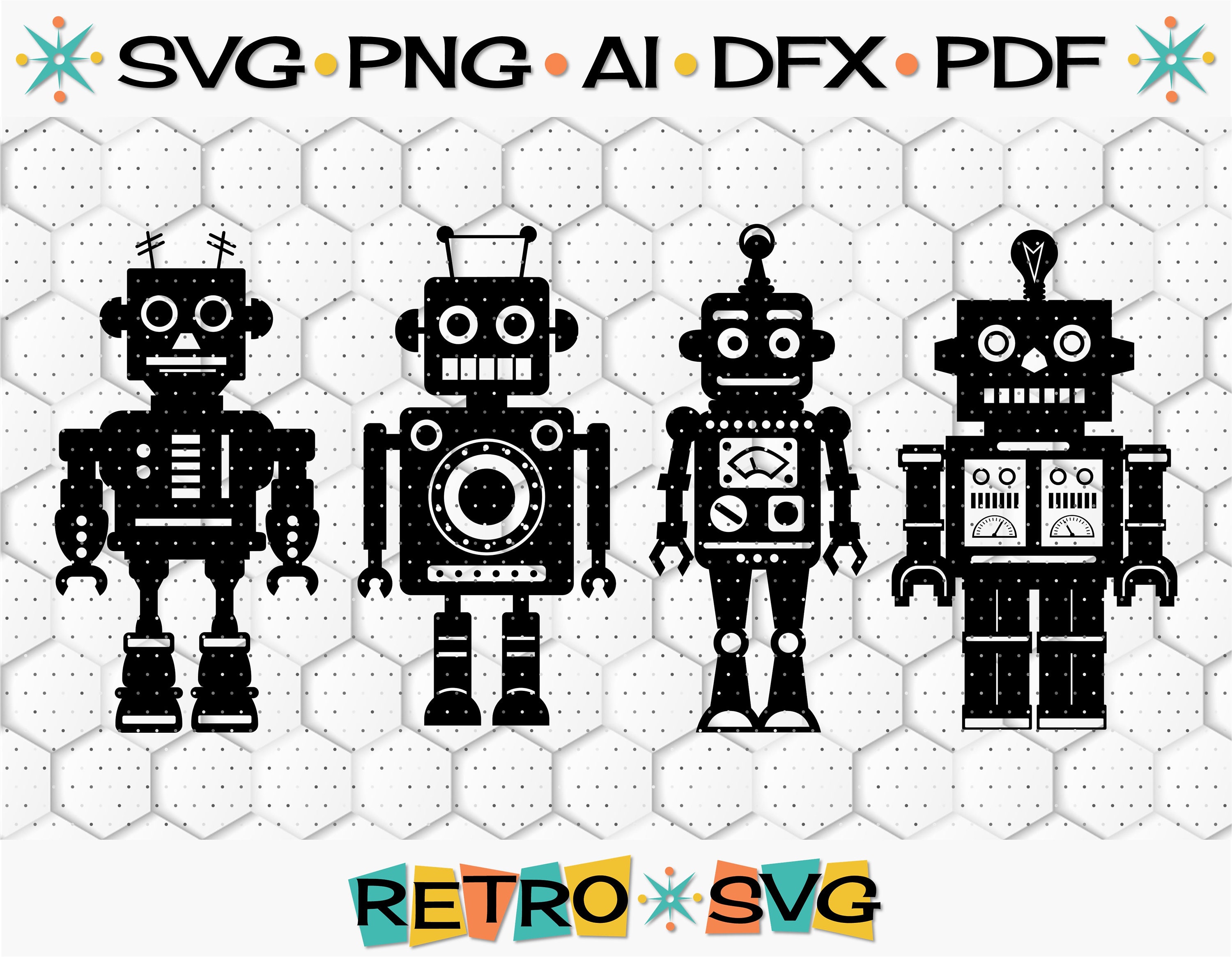 Mid Century Vintage Robots SVG Cricut Cut Files Retro Robot | Etsy