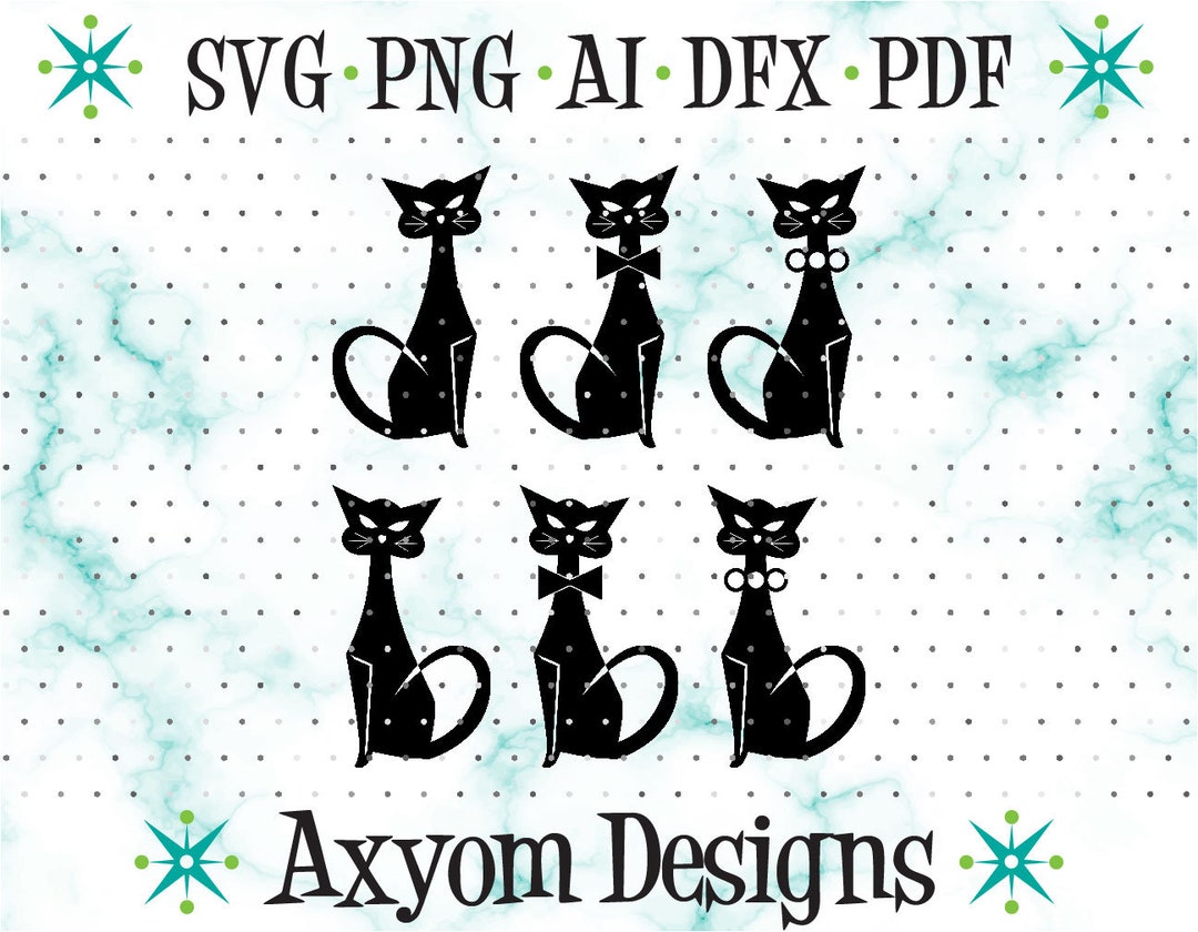 Mid Century Modern Atomic Cats SVG, Cricut Cut Files, Retro Kitty 10 ...