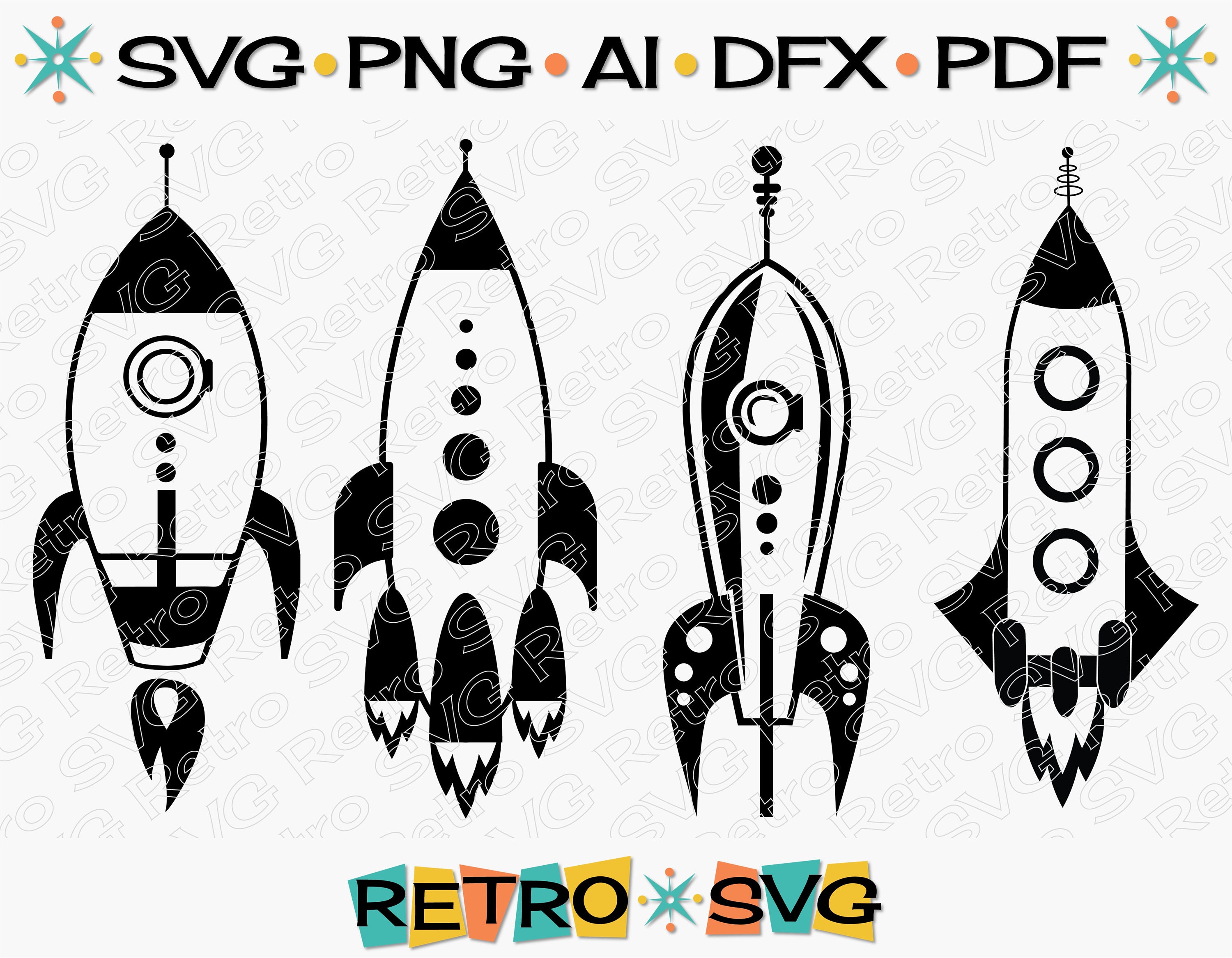 Mid Century Vintage Rockets SVG Cricut Cut File Retro - Etsy