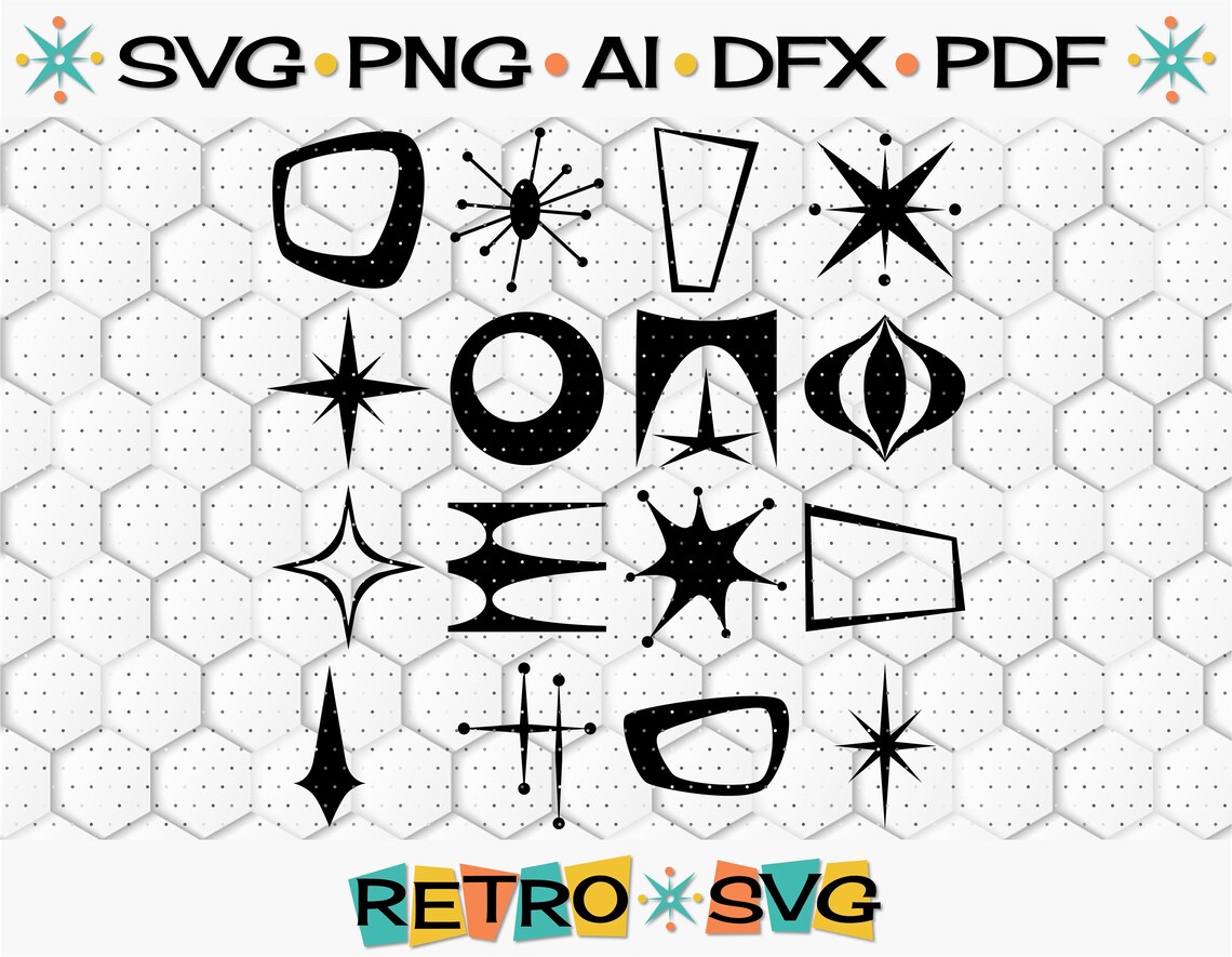 Mid Century Modern Atomic Shapes SVG Cricut Cut Files Laser | Etsy