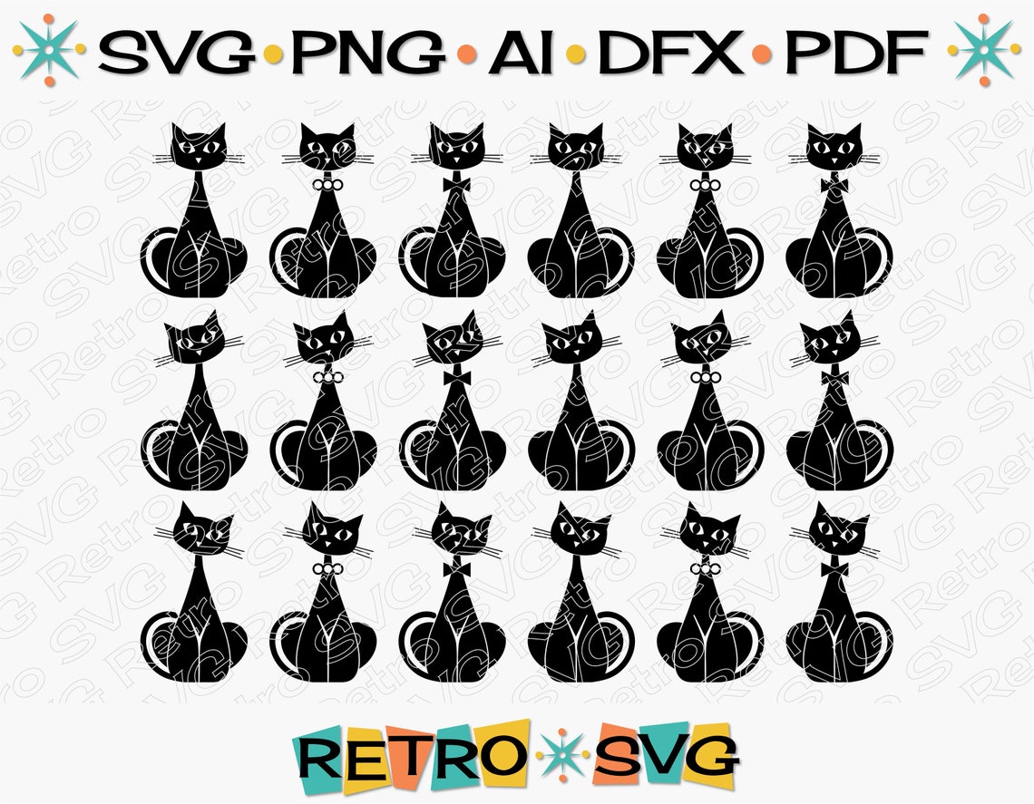 Mid Century Modern Atomic Cats SVG Cricut Cut Files Retro - Etsy