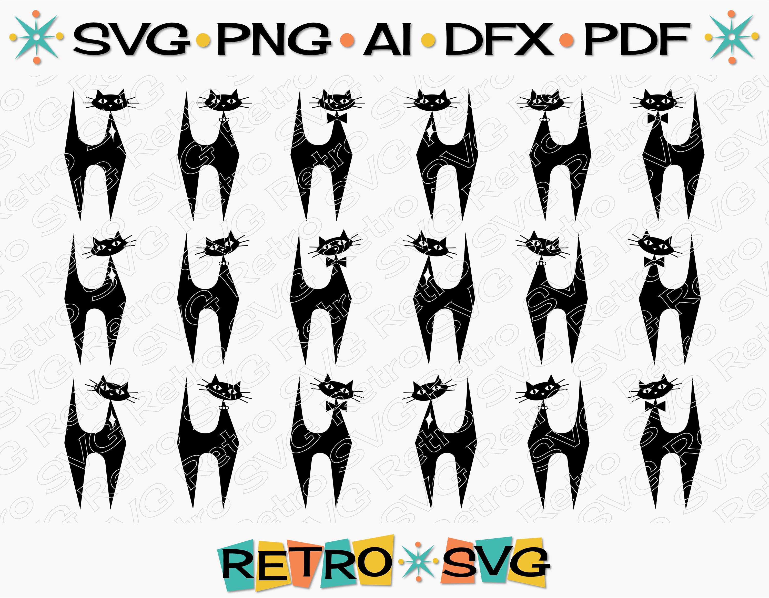 Mid Century Modern Atomic Cats SVG Cricut Cut Files Retro - Etsy
