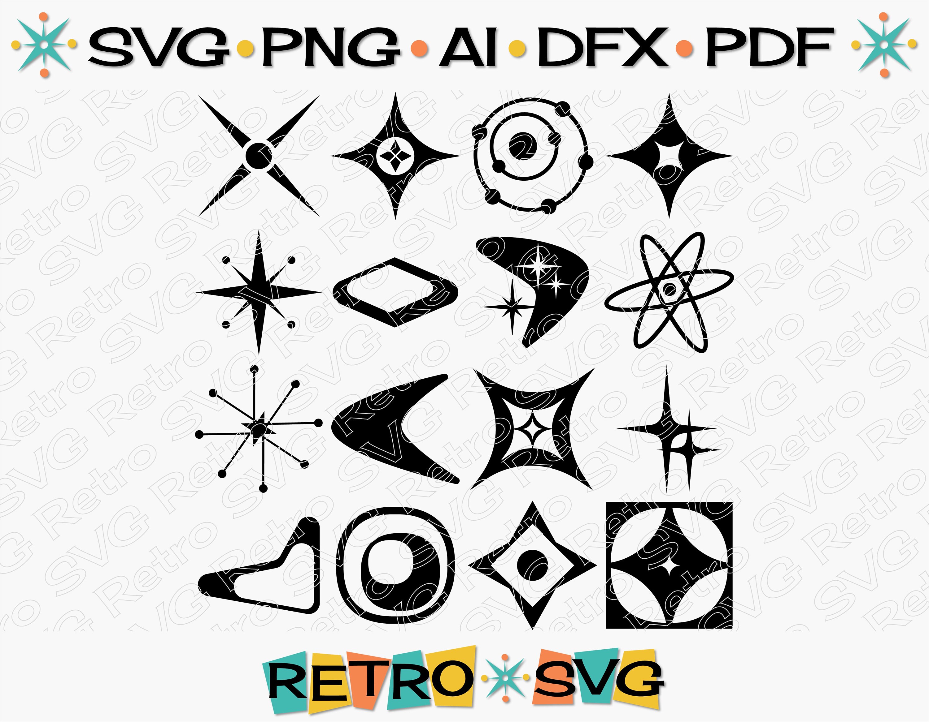 Mid Century Modern Atomic Shapes SVG Cricut Cut Files Laser - Etsy UK