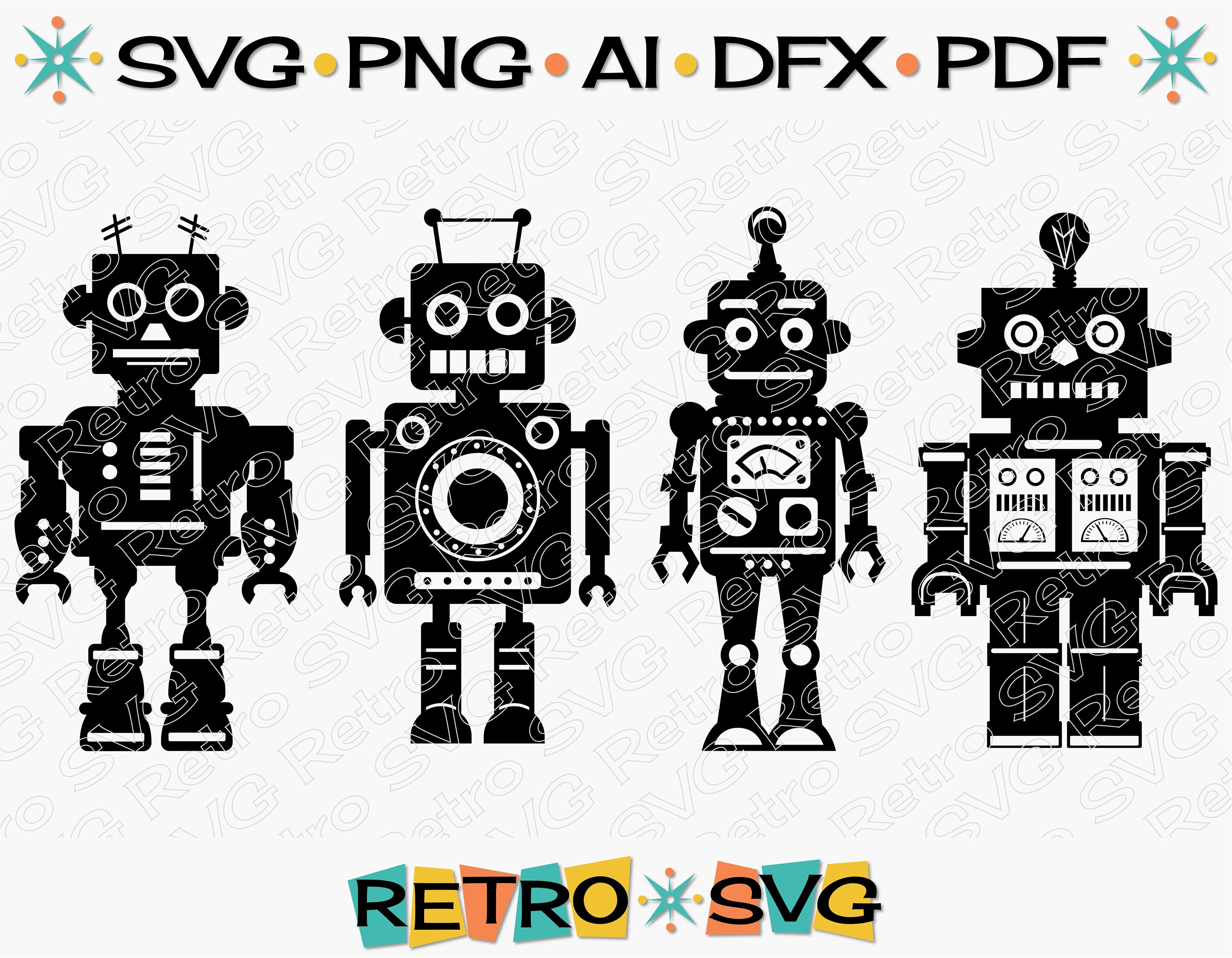 Mid Century Vintage Robots SVG Cricut Cut Files Retro Robot - Etsy