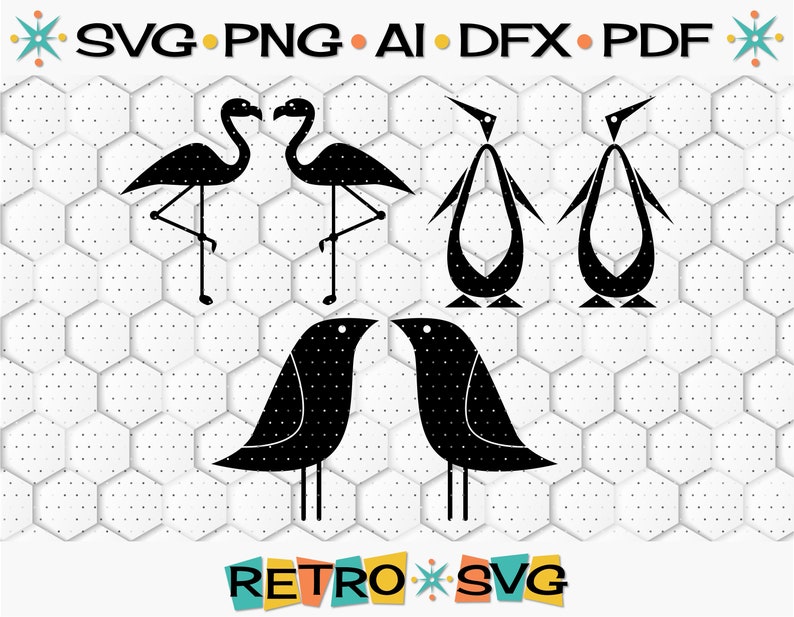 Mid Century Modern Birds SVG Cricut Cut Files Retro Penguin | Etsy