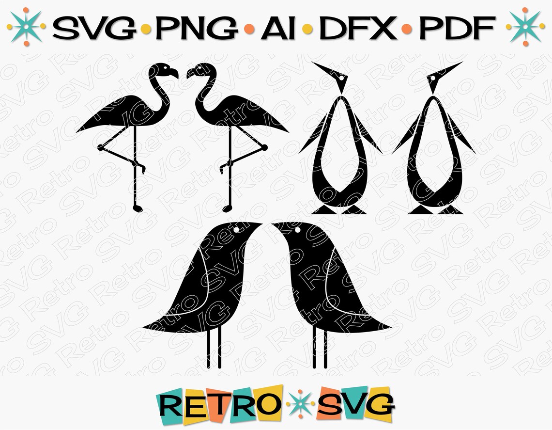 Mid Century Modern Birds SVG Cricut Cut Files Retro Penguin - Etsy
