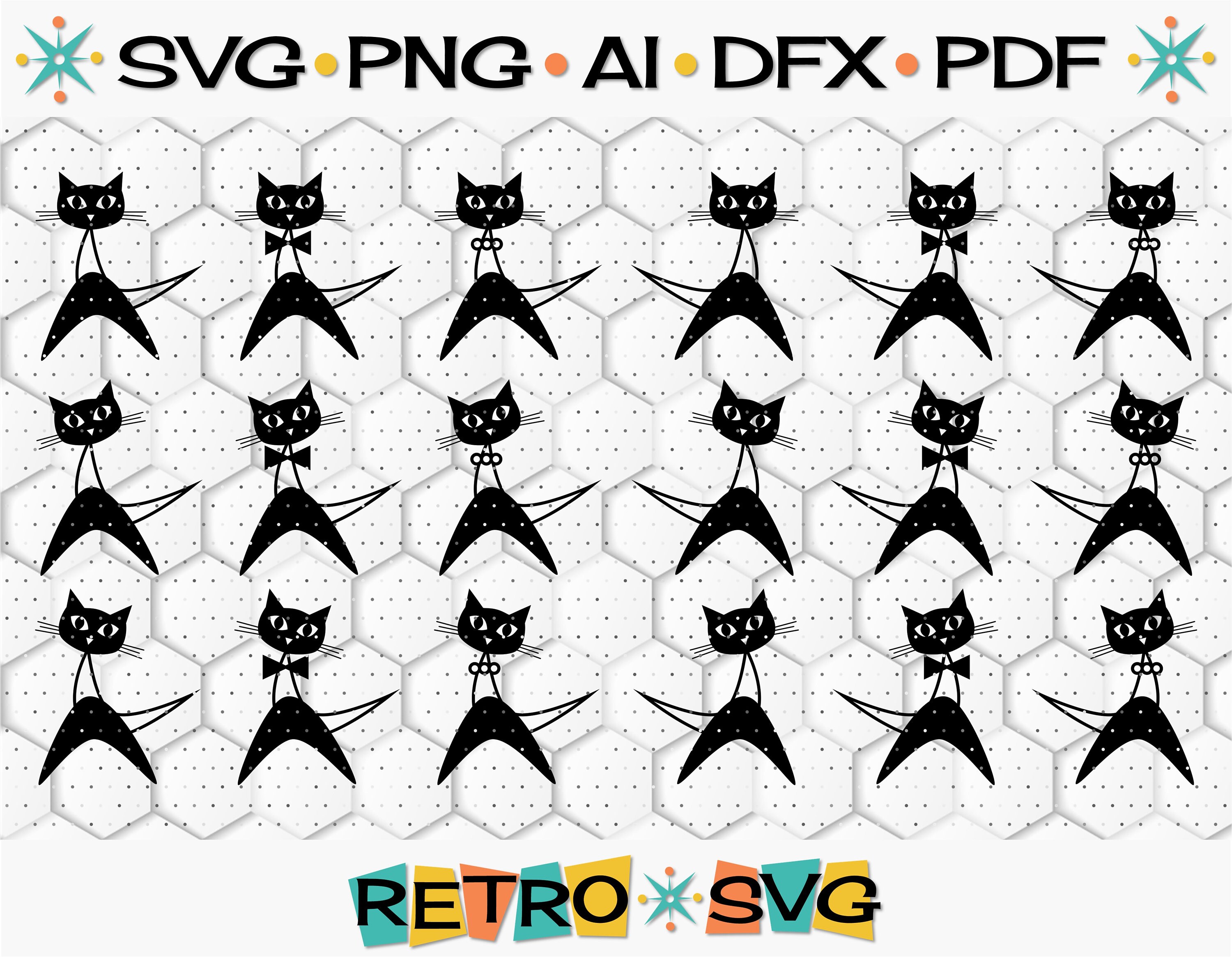Mid Century Modern Atomic Cats SVG Cricut Cut Files Retro | Etsy