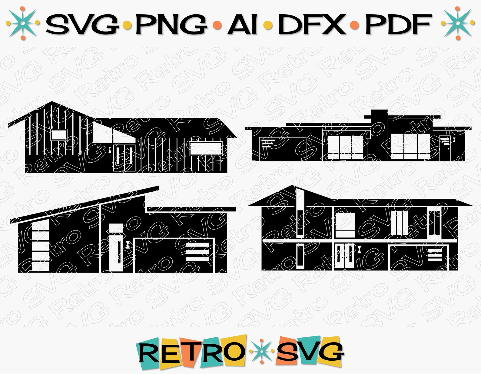 MCM Houses SVG Cricut SVG Cut Files Mid Century Modern Home - Etsy