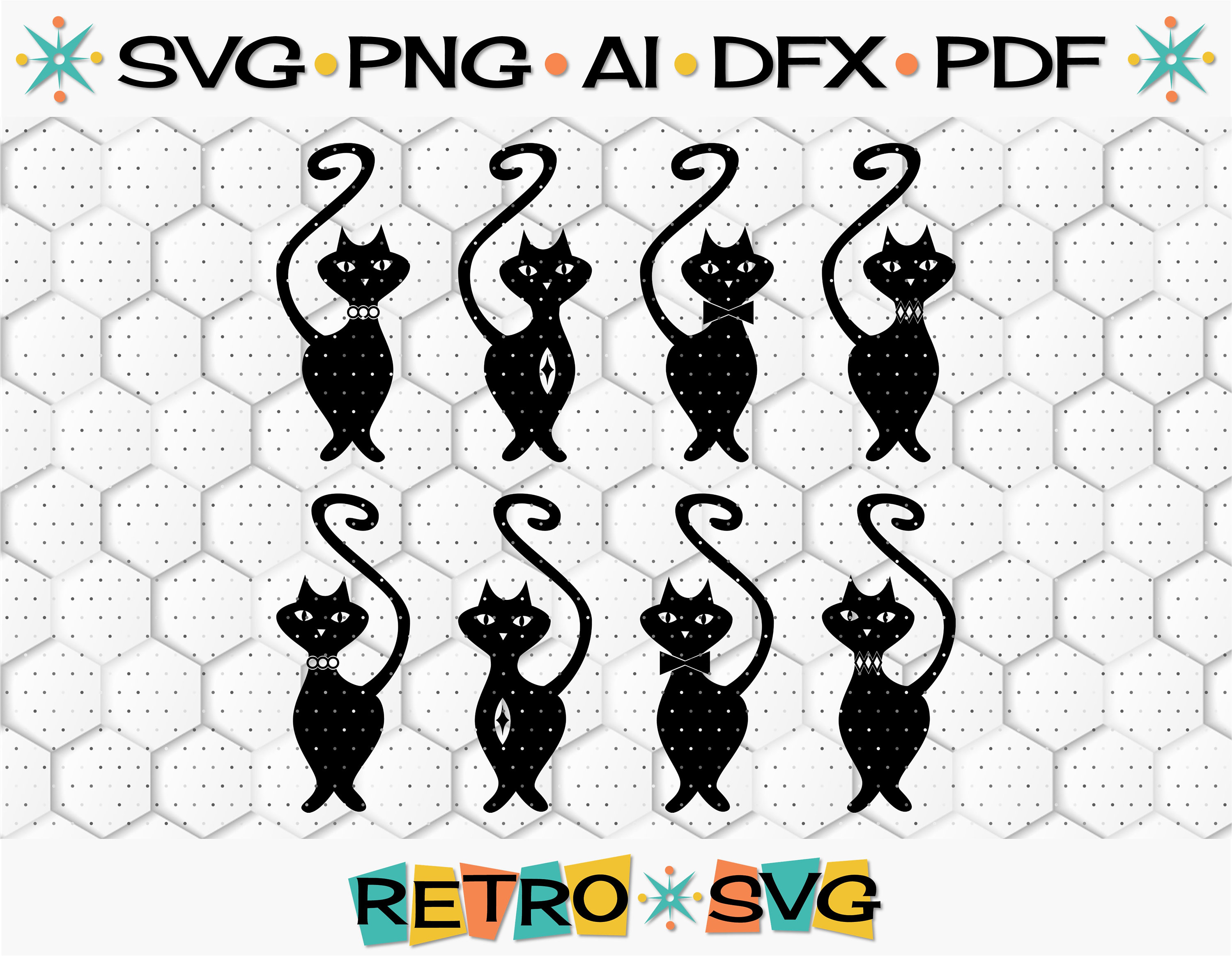Mid Century Modern Atomic Cats SVG Cricut Cut Files Retro - Etsy