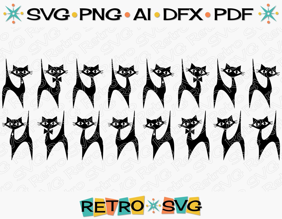 Mid Century Modern Atomic Cats SVG Cricut Cut Files Retro - Etsy